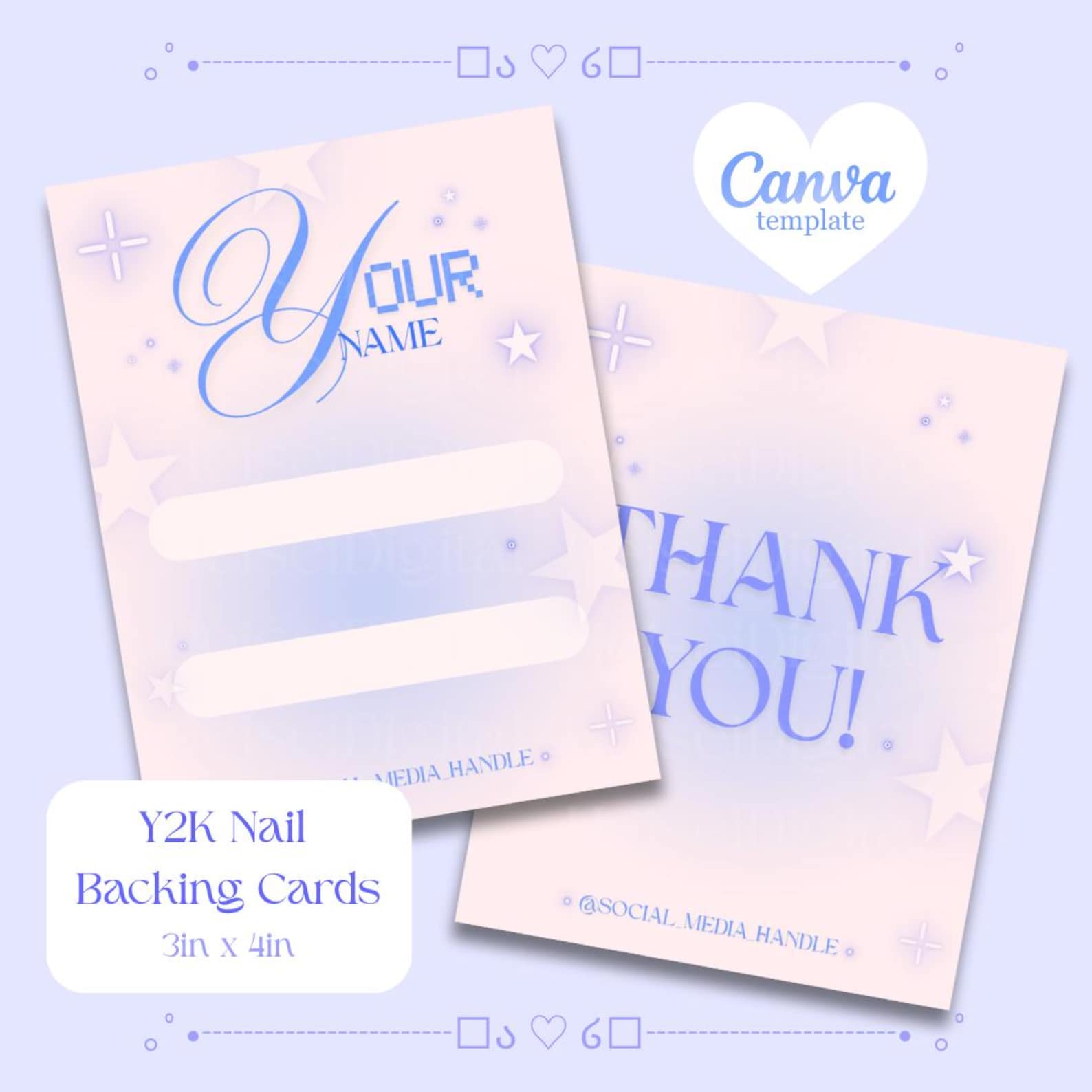 Y2K Editable Press-on Nail Backing Card Canva Template Pink Blue Pastel ...