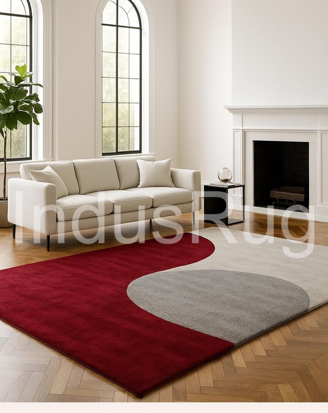Modern Red Grey Abstract Area Rug | Contemporary Geometric Carpet for ...