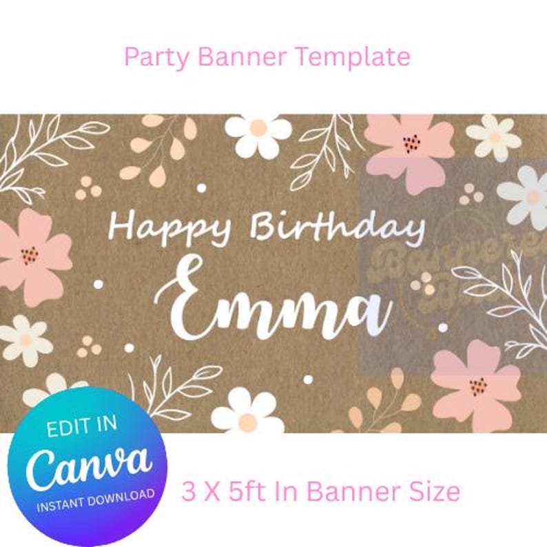 Boho Floral Birthday Banner Template: Editable Canva Design (digital ...