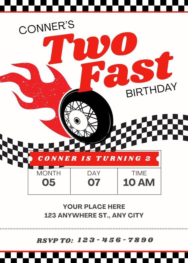 EDITABLE Two Fast Birthday Invitation | Racecar Party Invitation | Edit ...