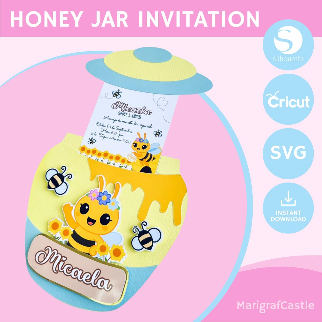 Honeycomb Honey Jar Invitation Template: Bee Party, DIY SVG, PDF ...