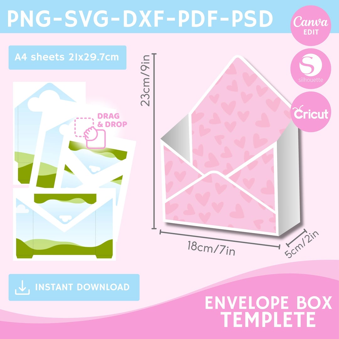 Envelope Box Template SVG: Planner Packaging (canva Editable, Digital ...