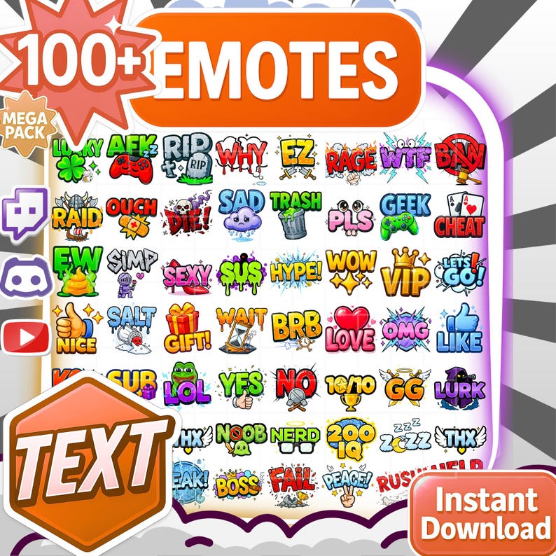 100+ Text Emotes Mega Pack Bundle – Funny Colorful Cute Gaming Meme ...