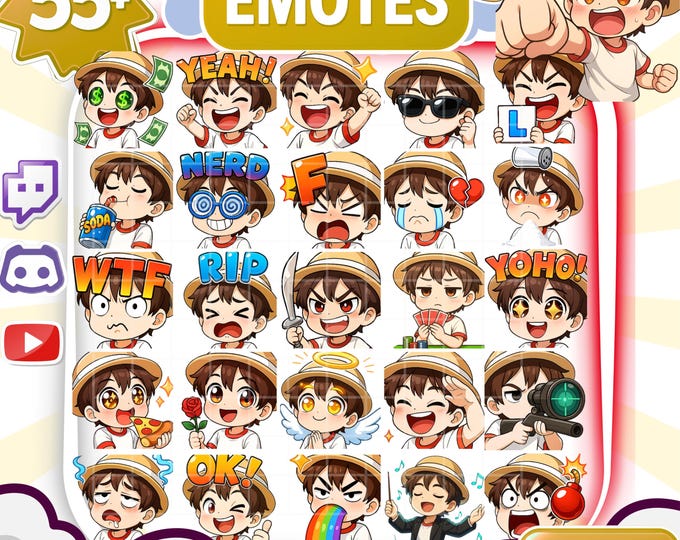 Chibi Boy Pirate Emotes: Anime PNG Emoticons for Twitch, Discord ...