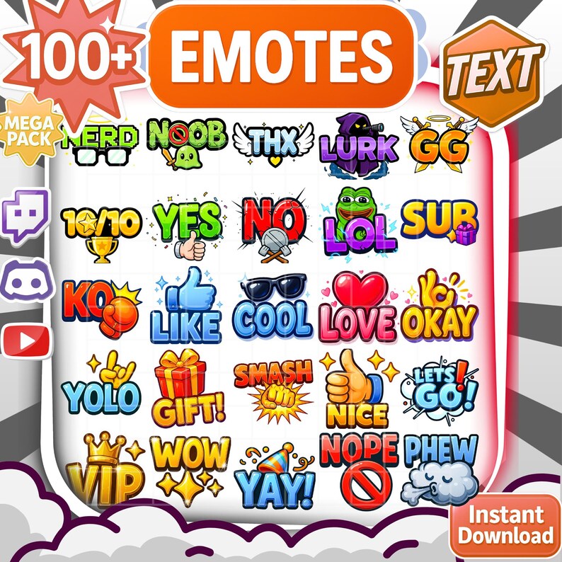 100+ Text Emotes Mega Pack Bundle – Funny Colorful Cute Gaming Meme ...