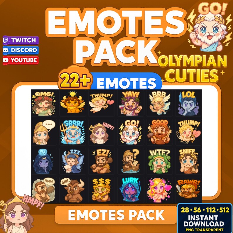 Cute Mythology Emotes for Twitch and Discord - 20+ Olympe Gods Emoji ...