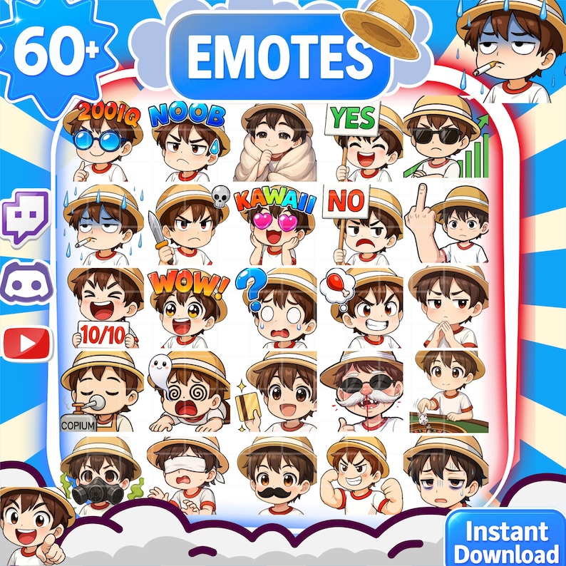 Pack 60+ Chibi Boy Emotes With Hat – Anime Style Transparent Kawaii PNG ...