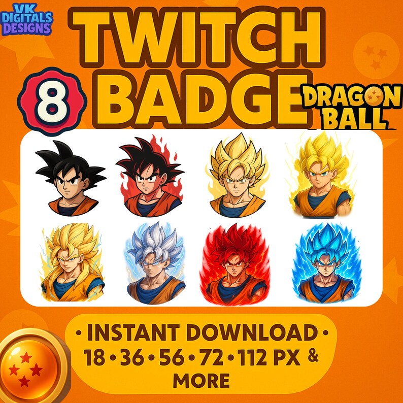 DBZ Goku Evolution PNG – 8 Dragon Ball Twitch Badges (sub / Bit ...