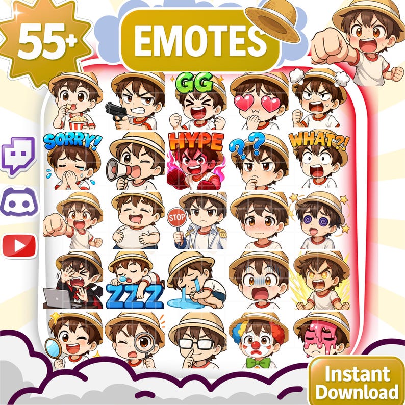 Chibi Boy Pirate Emotes: Anime PNG Emoticons for Twitch, Discord ...