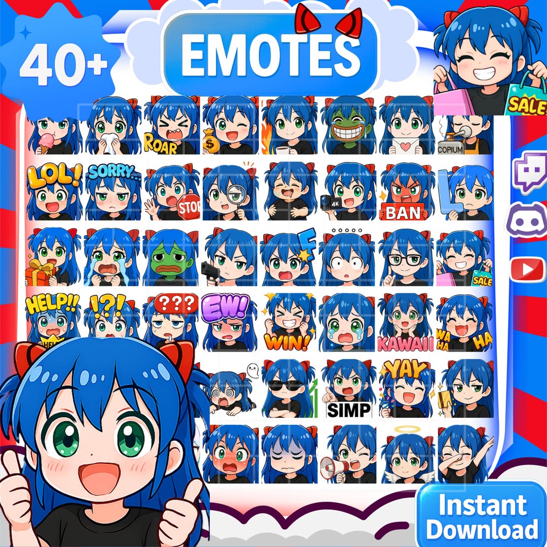 Pacote com mais de 40 emotes de Chibi Girl – Pacote de emojis fofos de ...