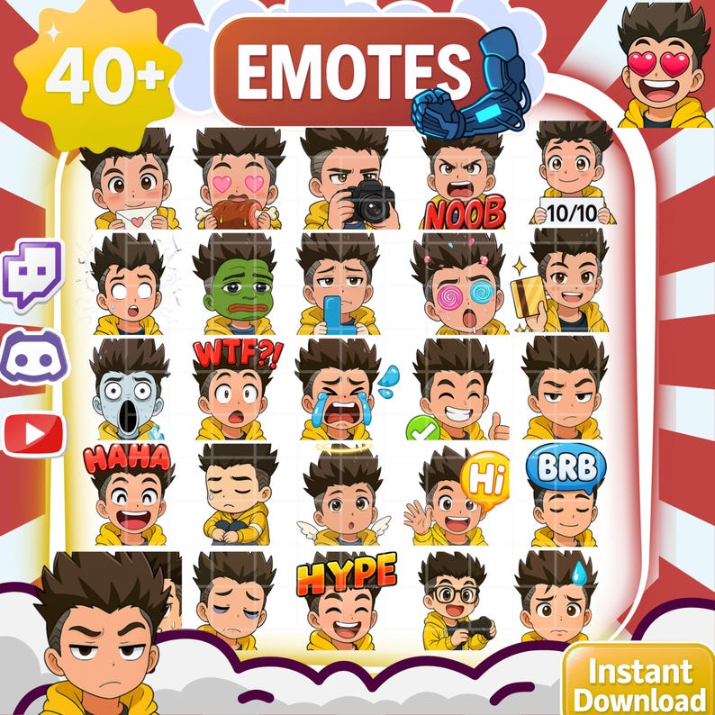 40+ Chibi Boy Emotes Pack – Kawaii Cute Brown Hair Cyberpunk Anime ...