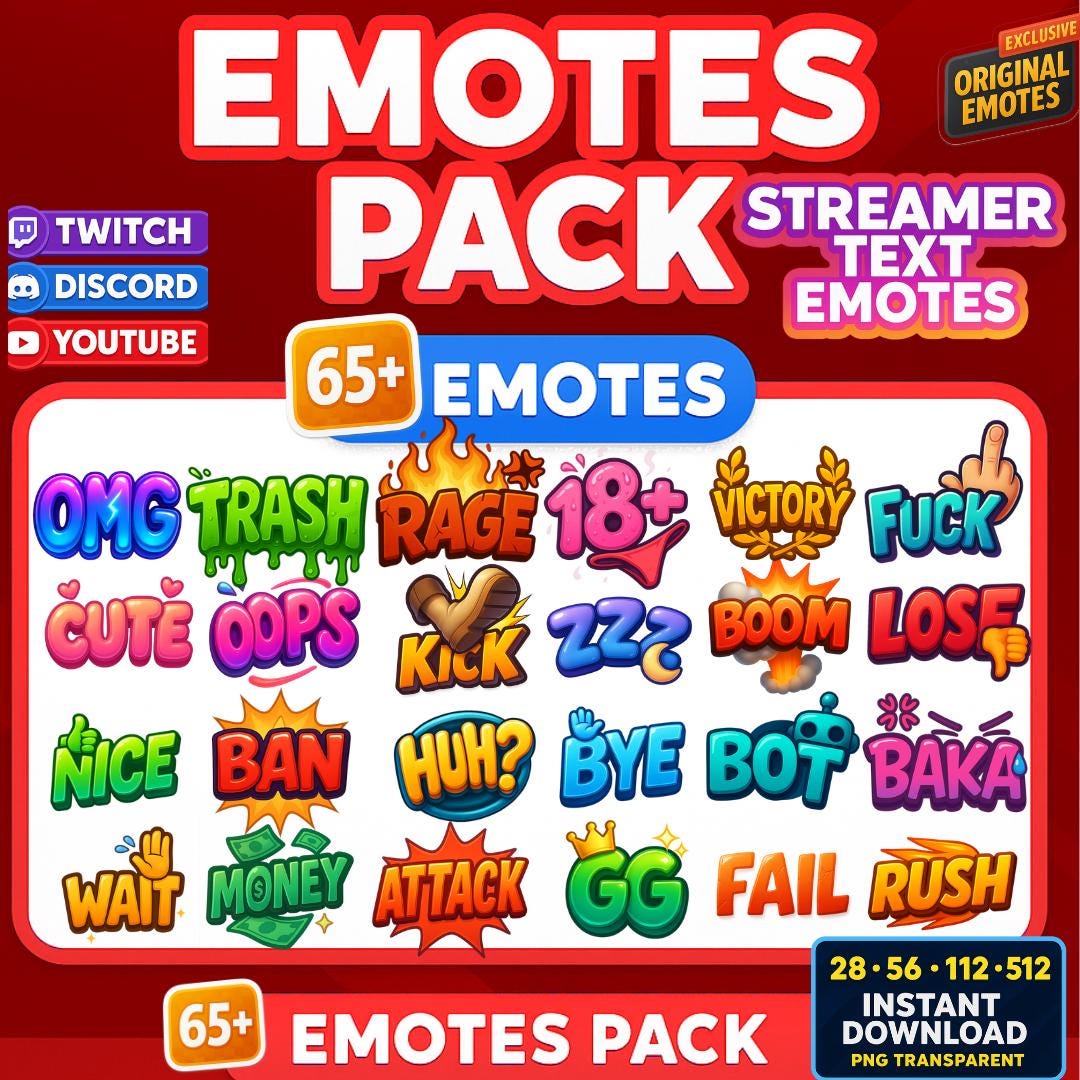 65+ Text Emotes Pack | Twitch Emotes | Text Emotes | Streamer Emojis ...