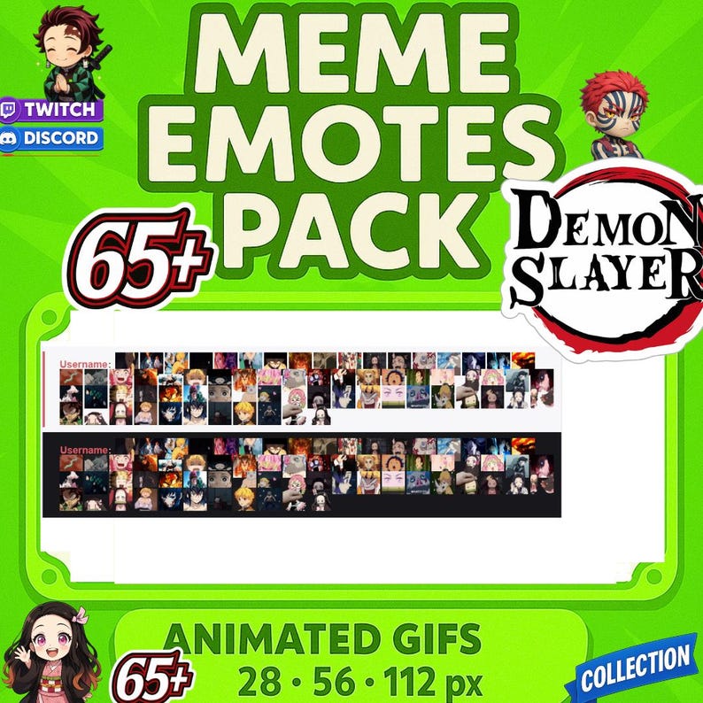 Demon Slayer Animated Emotes Pack – 65+ Meme GIF Reactions for Twitch ...
