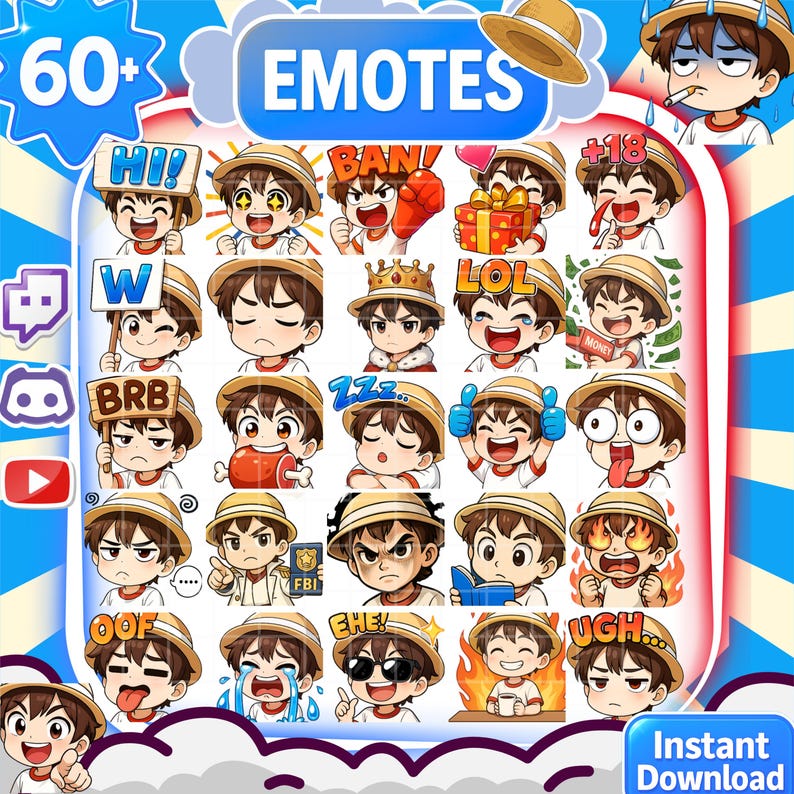 Pack 60+ Chibi Boy Emotes With Hat – Anime Style Transparent Kawaii PNG ...