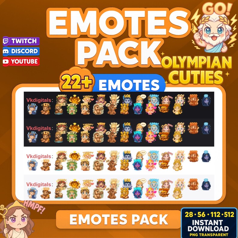 Cute Mythology Emotes for Twitch and Discord - 20+ Olympe Gods Emoji ...