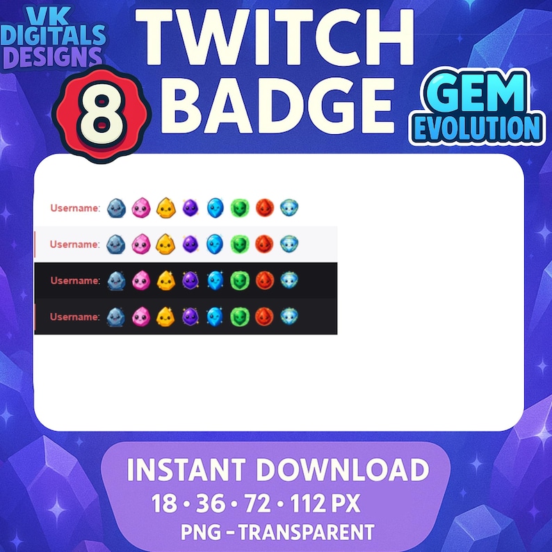 Twitch Badges – Gem Evolution Pack (8 Transparent PNG Stickers) for Sub ...