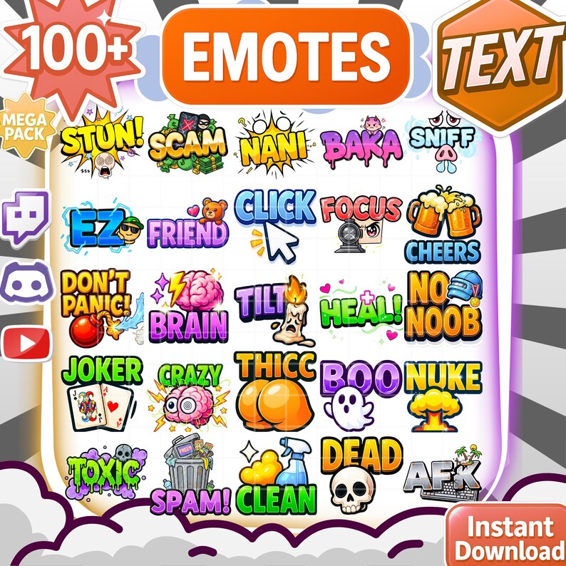 100+ Text Emotes Mega Pack Bundle – Funny Colorful Cute Gaming Meme ...