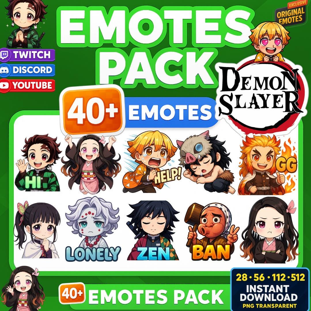 Pacote com mais de 40 emotes de Demon Slayer | Emotes do Twitch ...