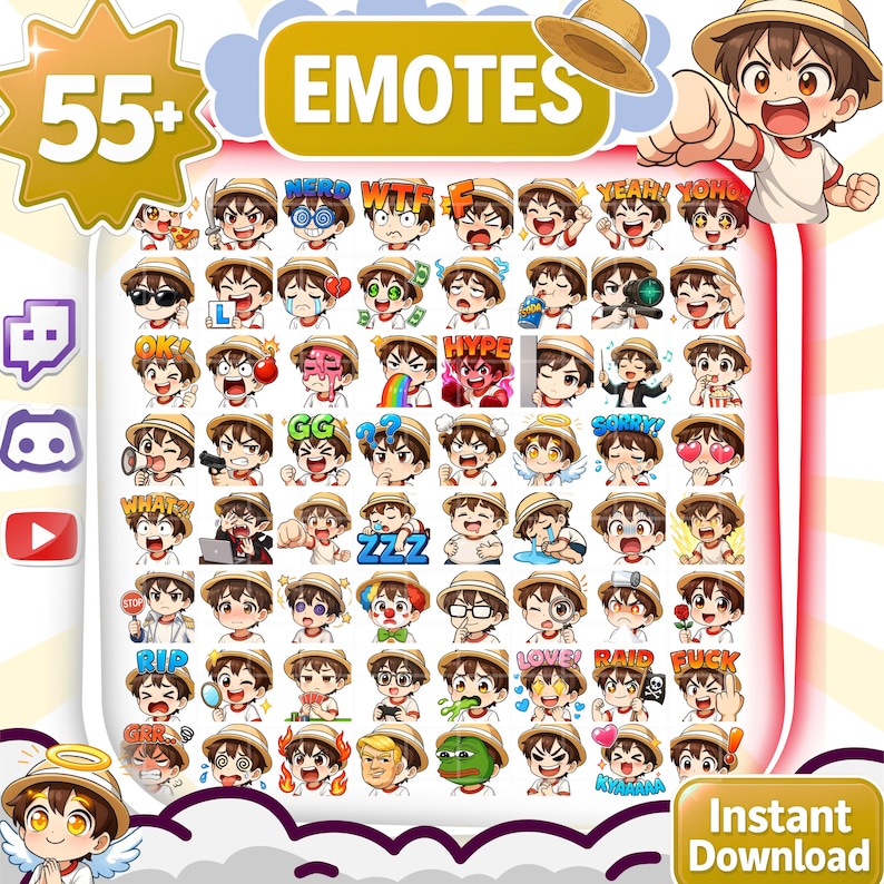 Chibi Boy Pirate Emotes: Anime PNG Emoticons for Twitch, Discord ...