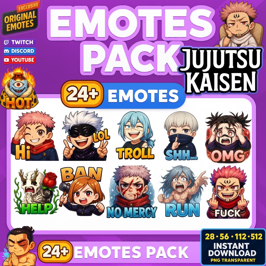 Jujutsu Kaisen Emotes Pack for Twitch and Discord – 24+ Anime Chibi ...