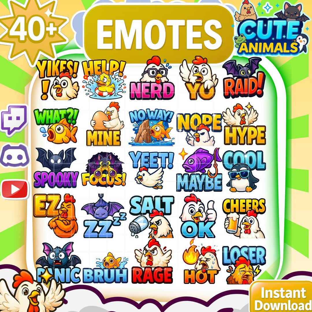 40+ Cute Animals Emotes Pack – Kawaii Funny Frogs Chickens Bats and ...