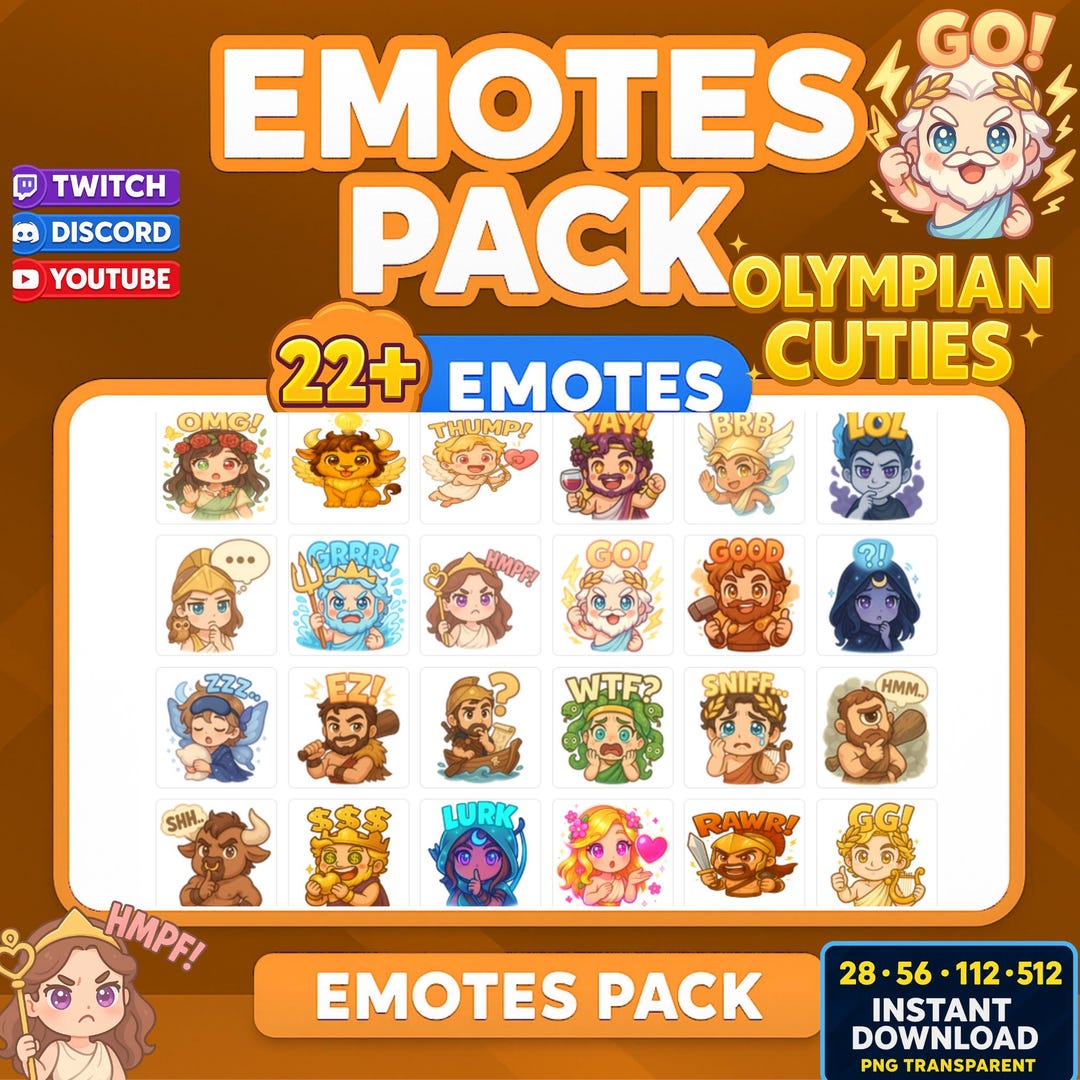 Cute Mythology Emotes for Twitch and Discord - 20+ Olympe Gods Emoji ...