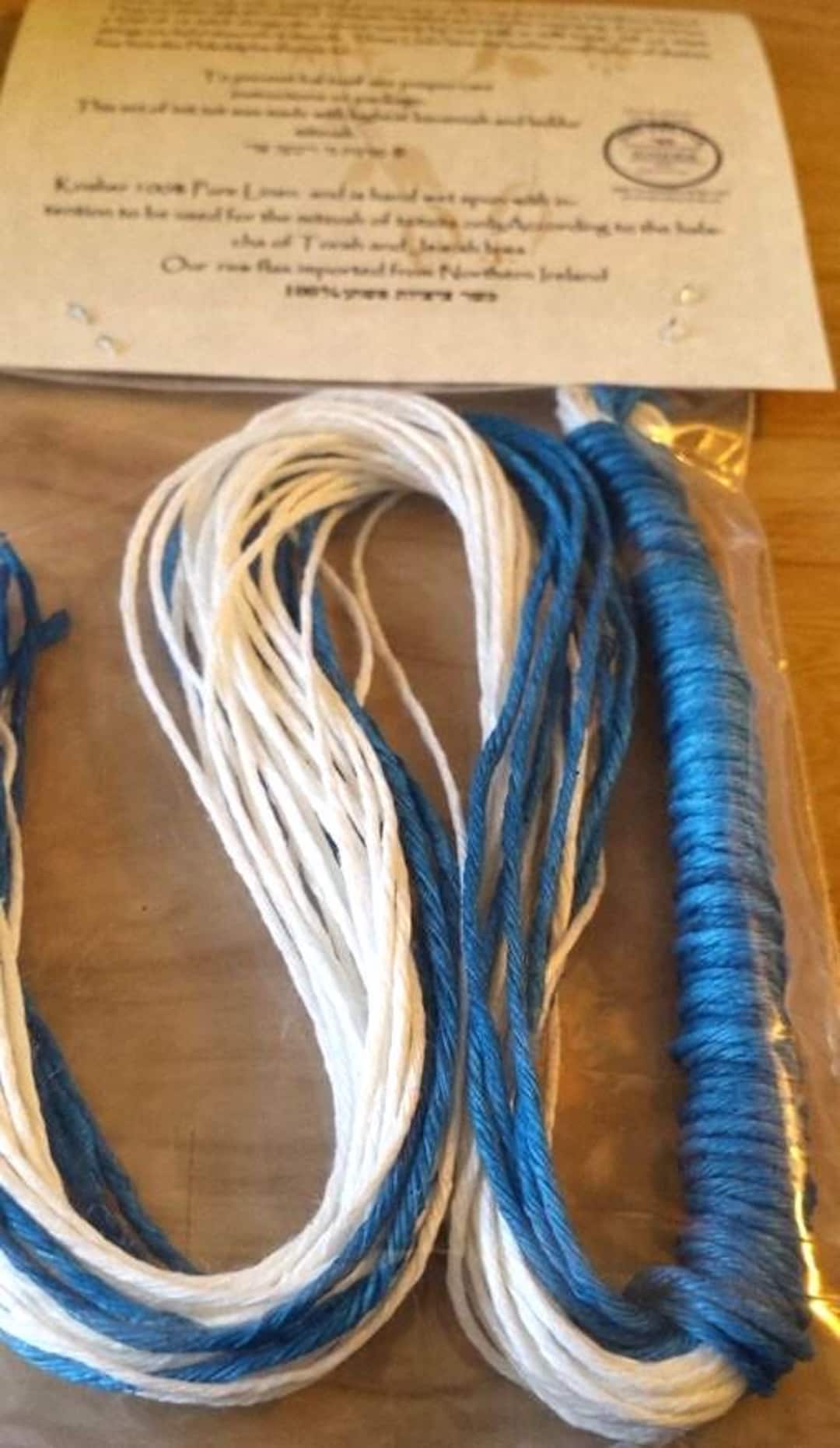 Kosher Linen Tzitzit Full Set: Handspun White & Tekhelet Blue Cords ...