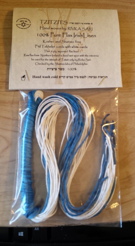 Kosher Linen Tzitzit Full Set: Handspun White & Tekhelet Blue Cords ...