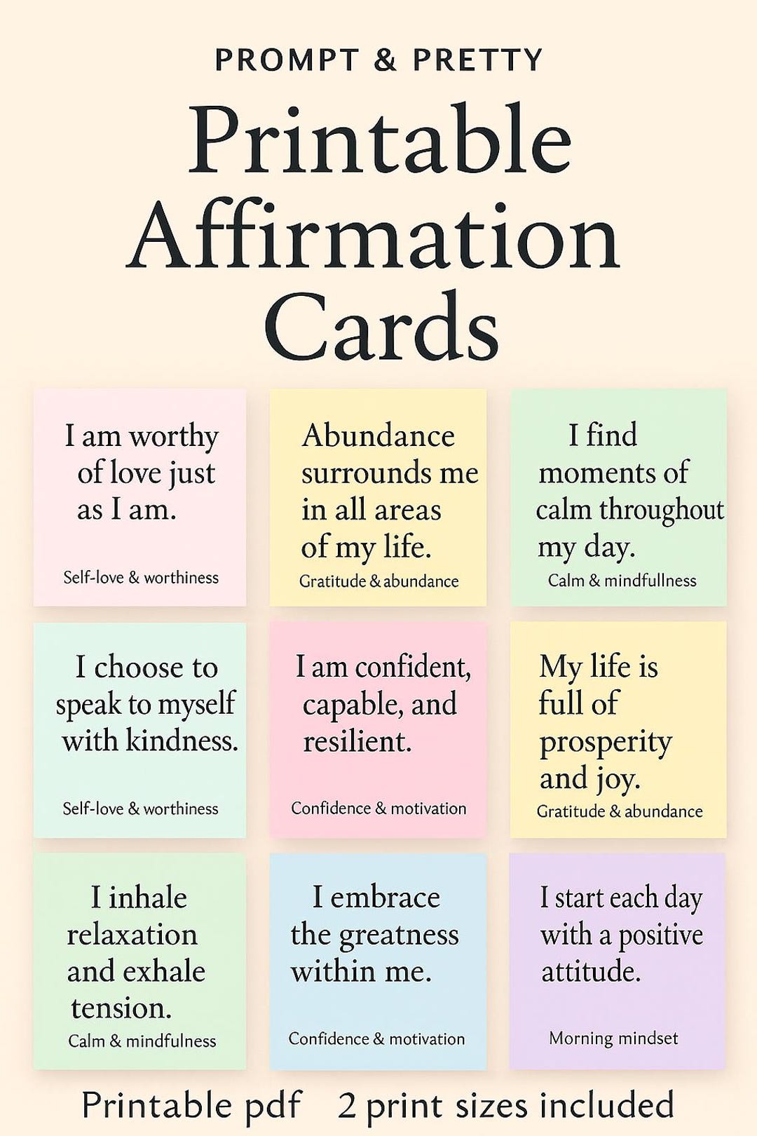 Printable Affirmation Cards | 36 Positive Cards | Self-love ...