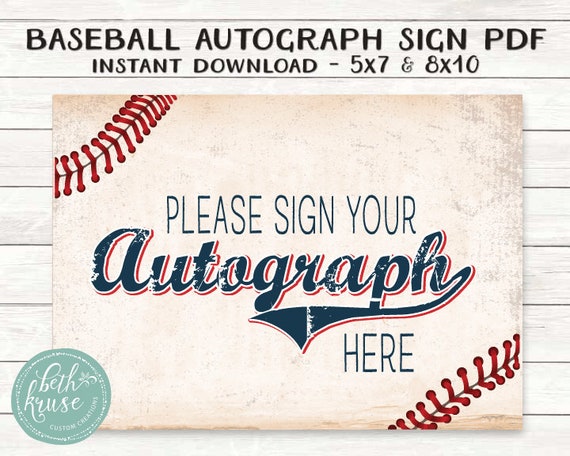 Baseball Autographs Printable Sign -- PDF File -- INSTANT DOWNLOAD ...