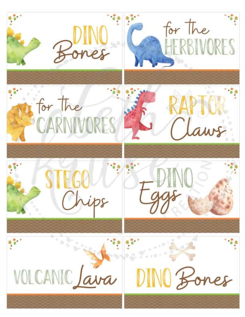 Dinosaur Food Labels -- Customized Printable PDF Files -- Neutral ...