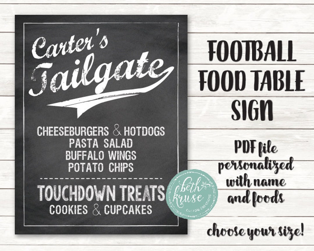 Personalized Football Tailgate Menu Sign: Chalkboard Style (PDF) - Etsy