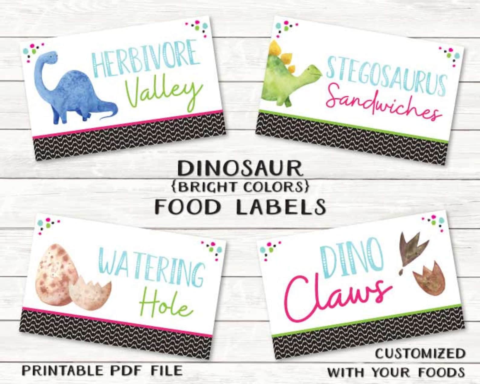 Dinosaur Food Labels Customized Printable PDF Files - Etsy