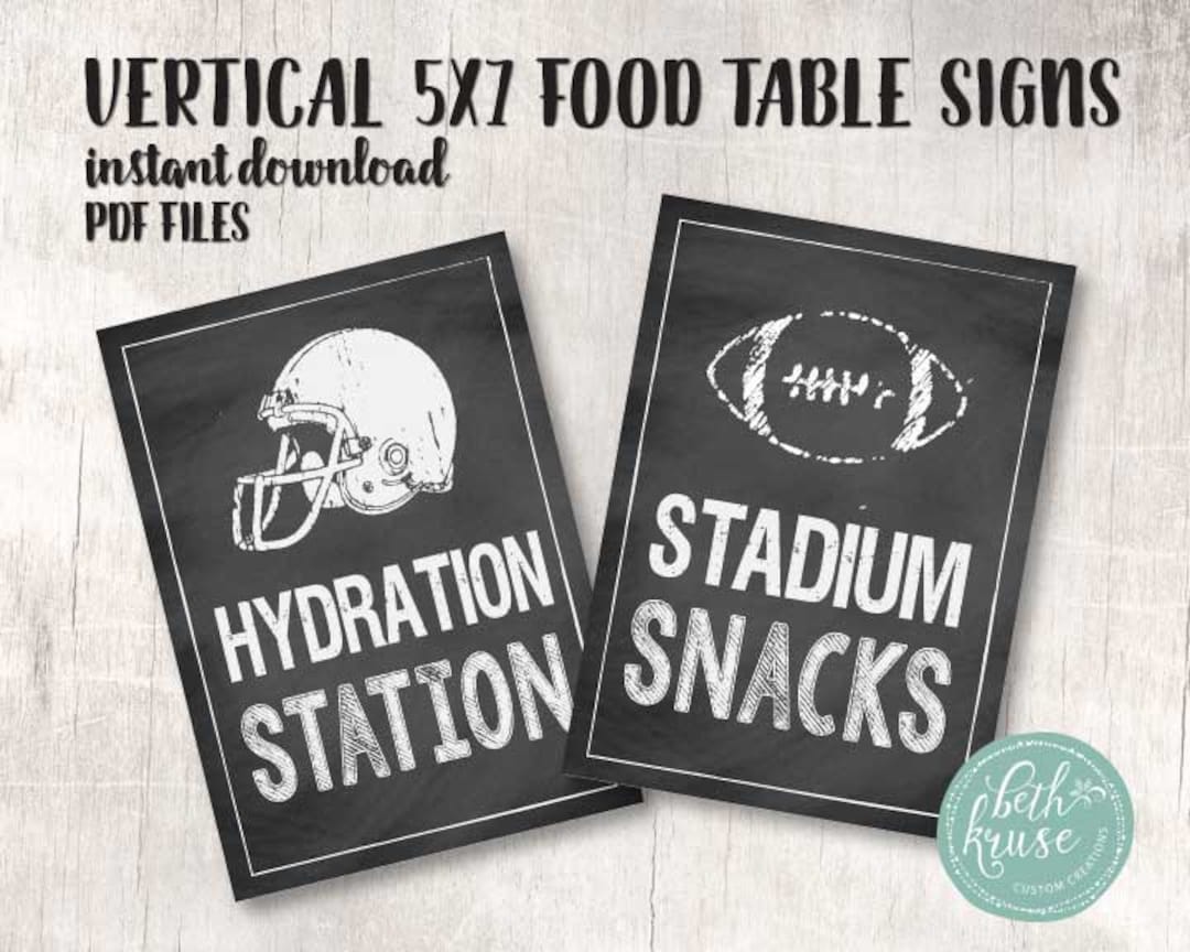 Football Party Food Table Signs: Hydration Station & Stadium Snacks ...