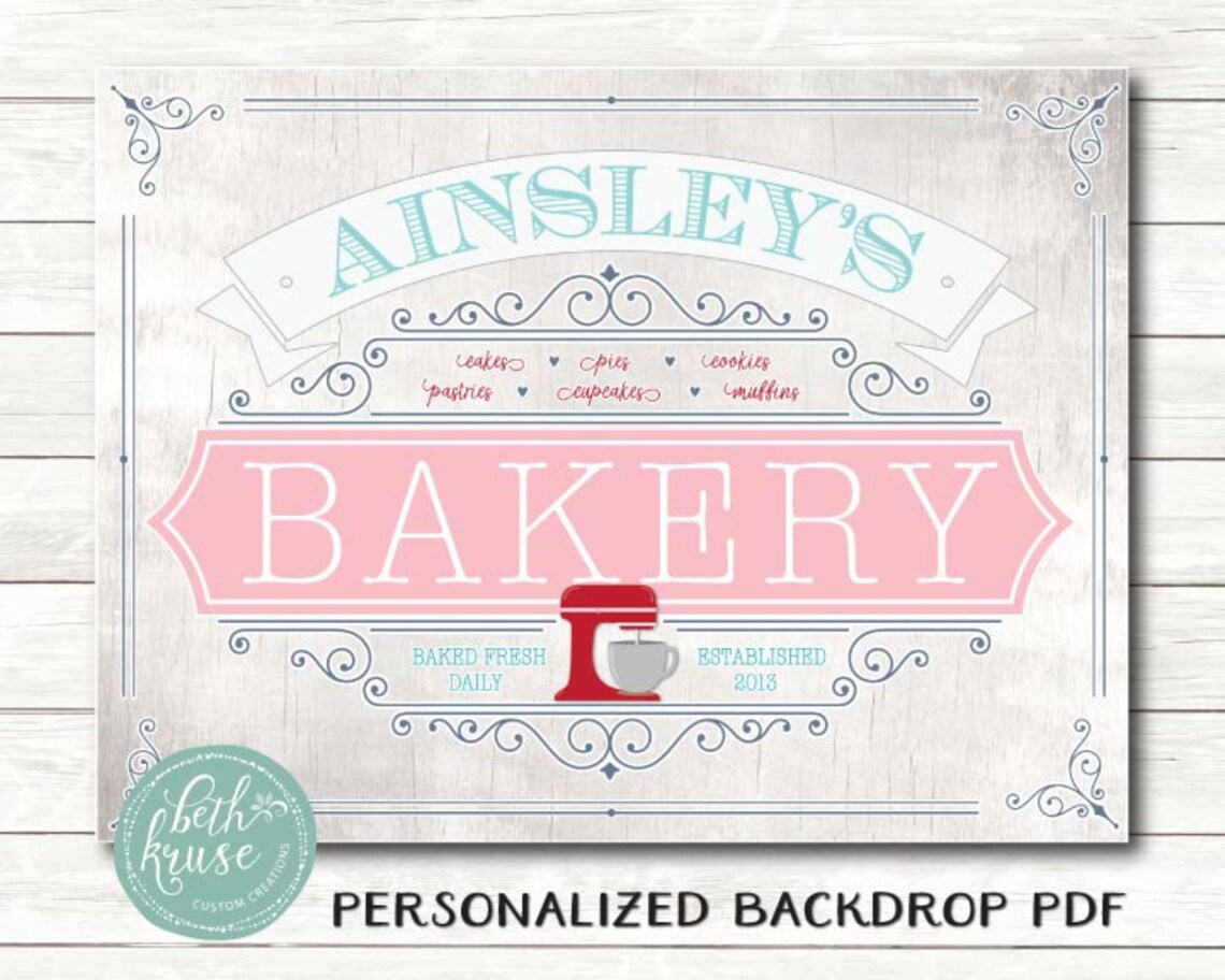 Bakery Backdrop Baking Party Sign Printable PDF Poster by | Etsy