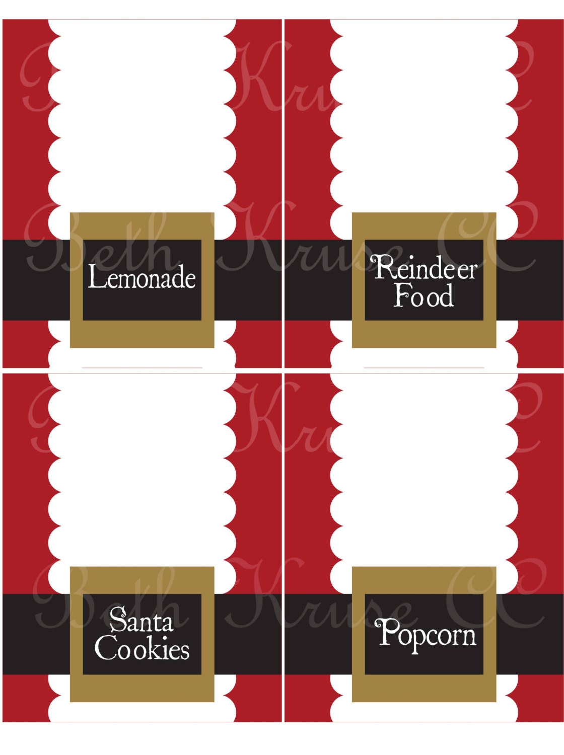 Santa Party Food Labels - Customized - by Beth Kruse Custom Creations ...