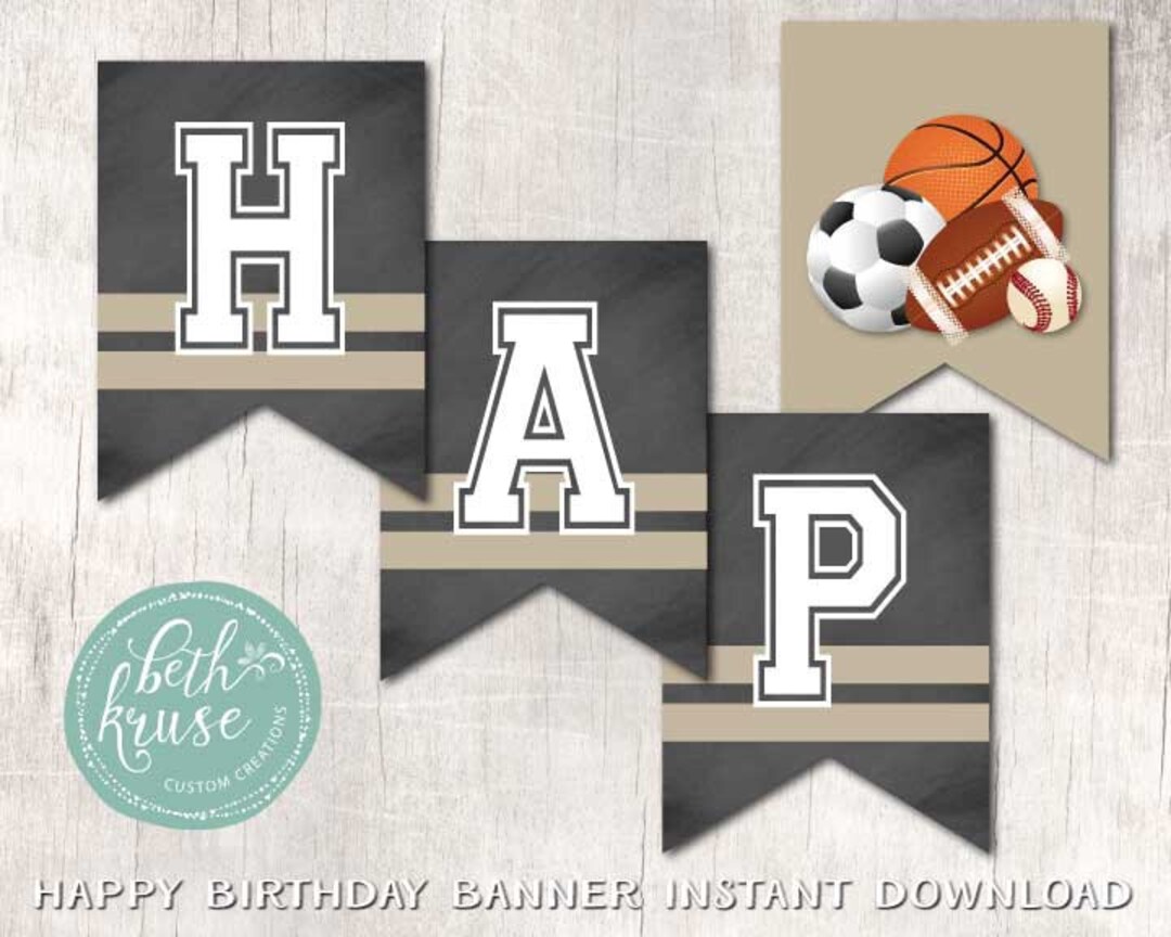 Sports Party Happy Birthday Banner - Game Face - INSTANT DOWNLOAD by ...