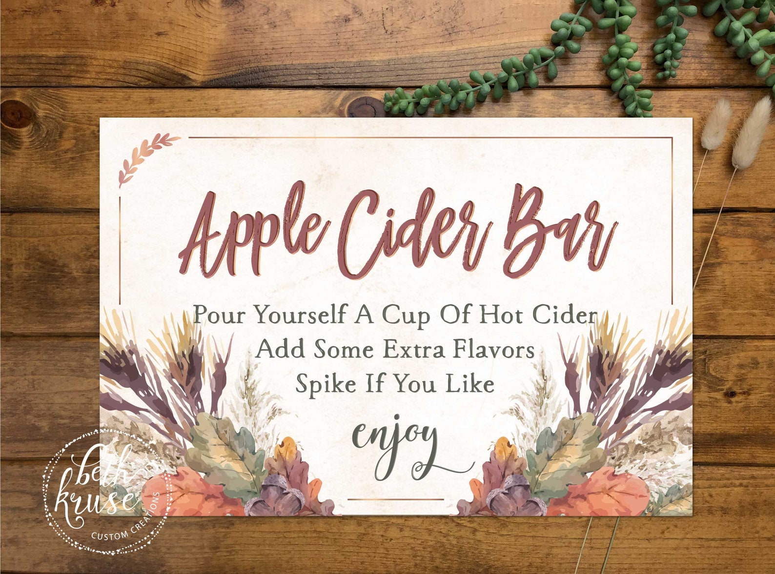 Apple Cider Bar Sign: Fall Watercolor Party Decor (instant Download) - Etsy
