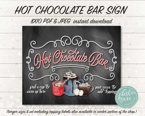 Hot Chocolate Bar 8x10 Sign -- Hot Cocoa Chalkboard Sign -- Instant ...