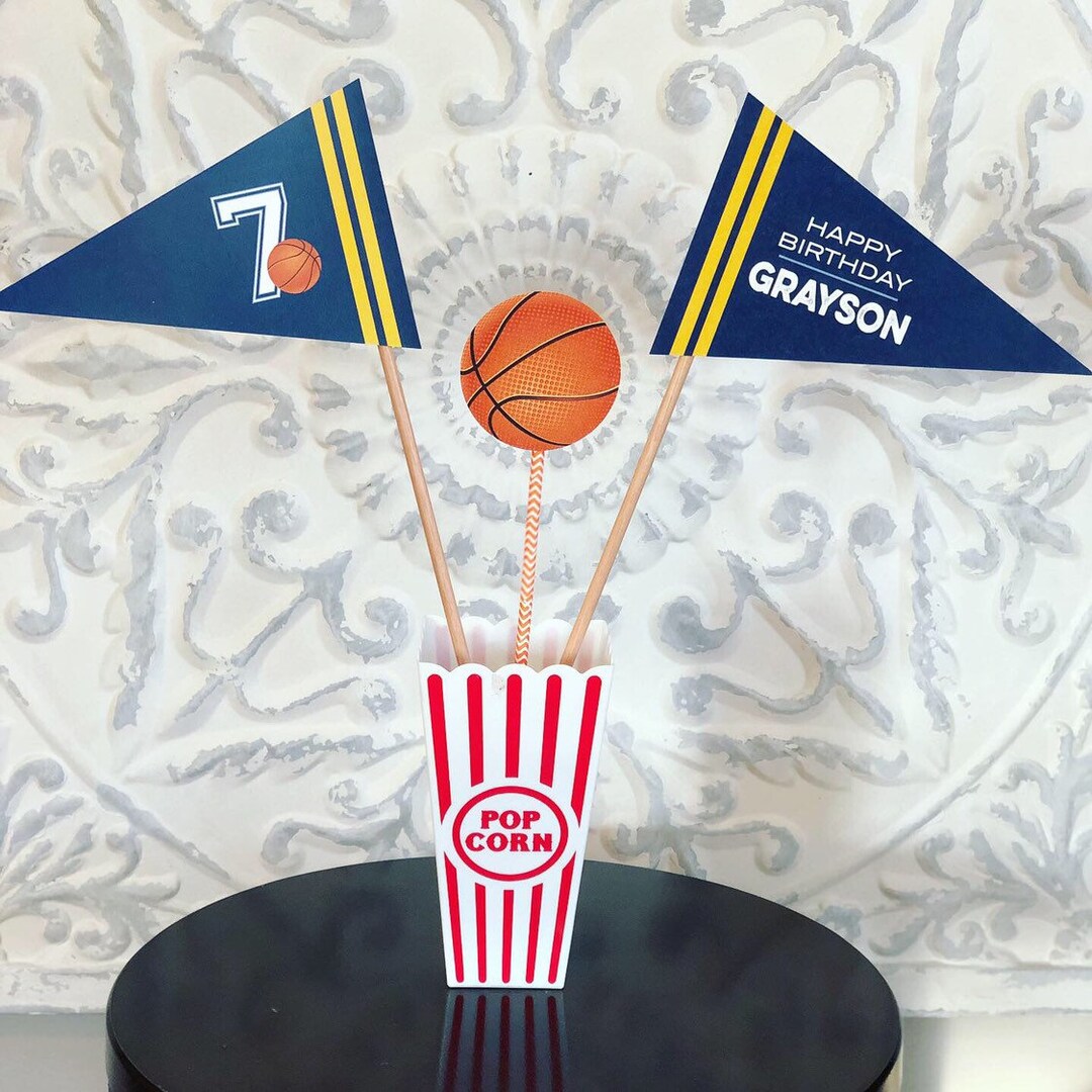 Basketball Centerpiece Flags -- Personalized Printable Party Pennants ...