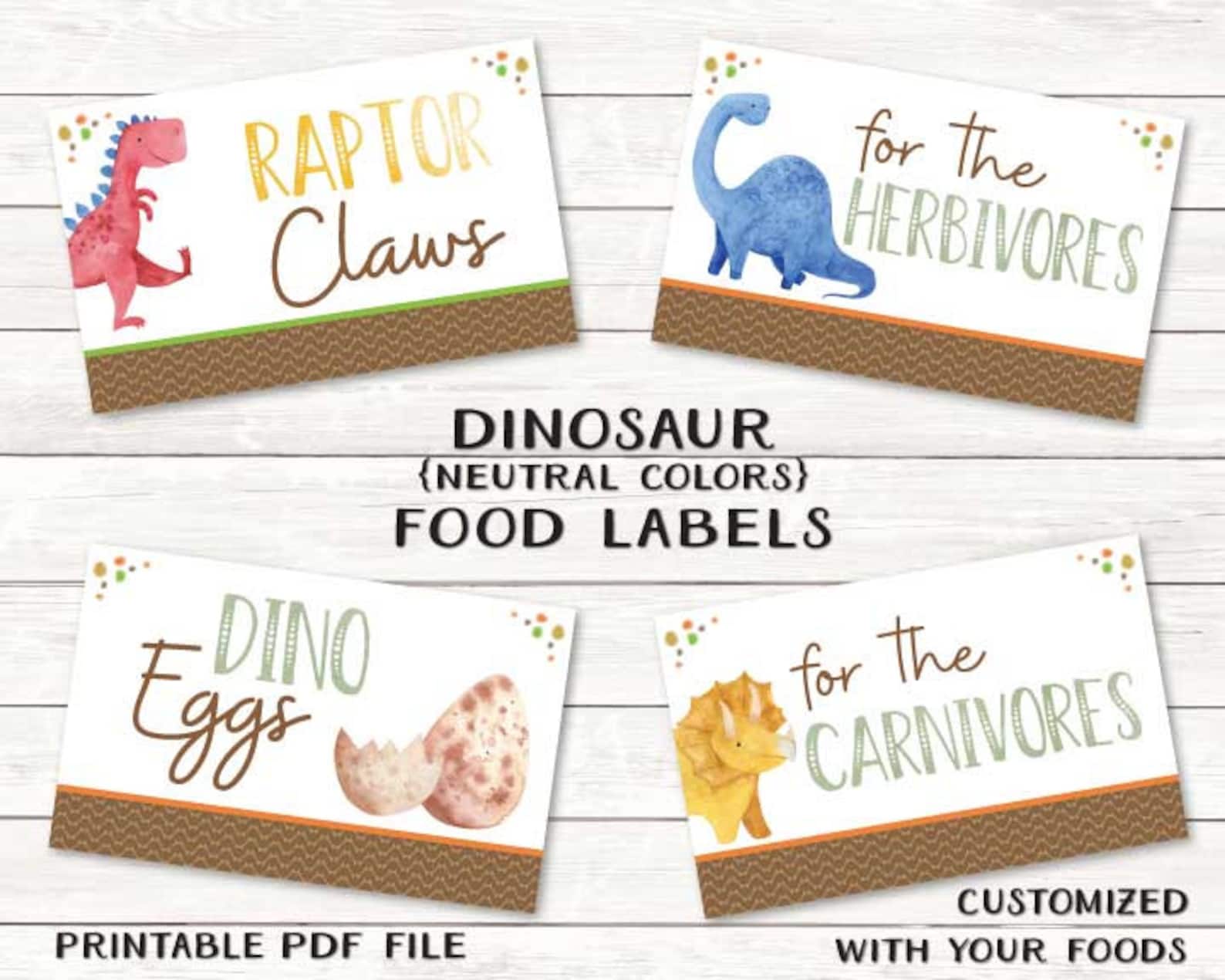 Dinosaur Food Labels Customized Printable PDF Files - Etsy