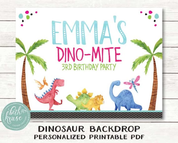 Dinosaur Printable Backdrop PDF -- Personalized -- Colorful Dinosaur ...
