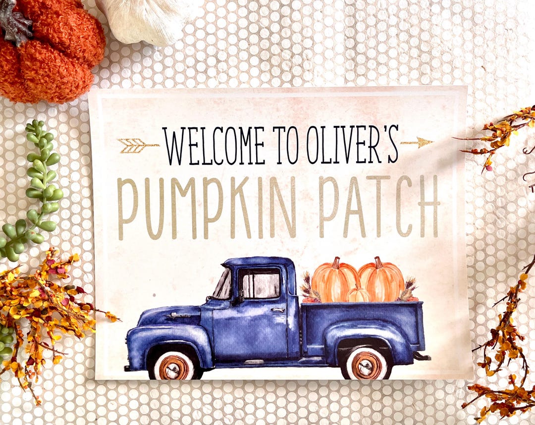 Pumpkin Patch Printable Welcome Sign -- Personalized --blue Watercolor ...