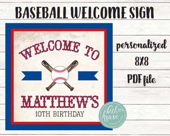 Baseball Welcome Sign PERSONALIZED Printable PDF file by Beth Kruse ...