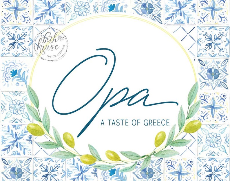 Greek Shower Food Labels Bridal Shower Greece Blue Tile - Etsy