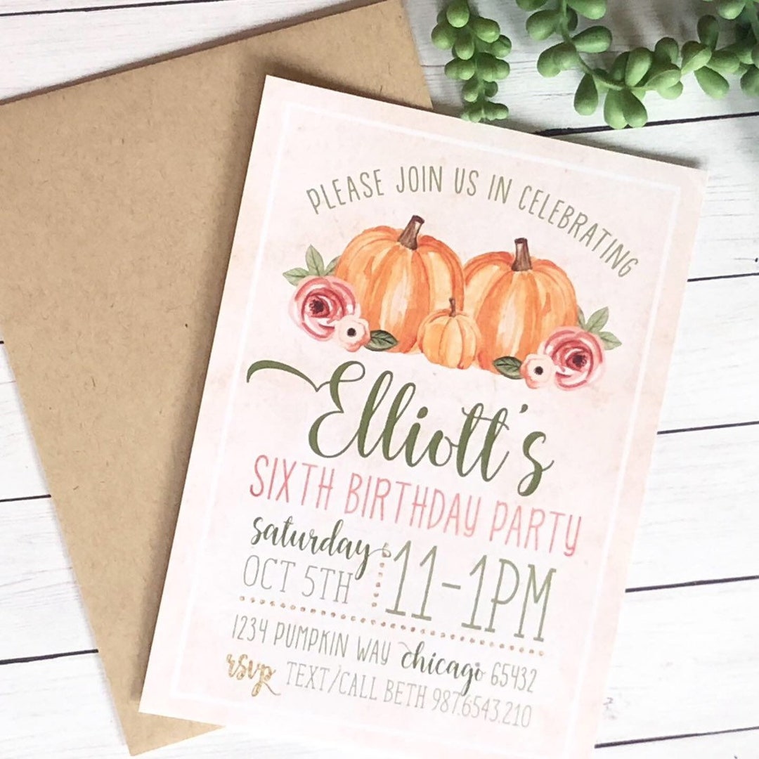 Pumpkin Patch Printable Invite -- Watercolor --- Fall Birthday Party ...
