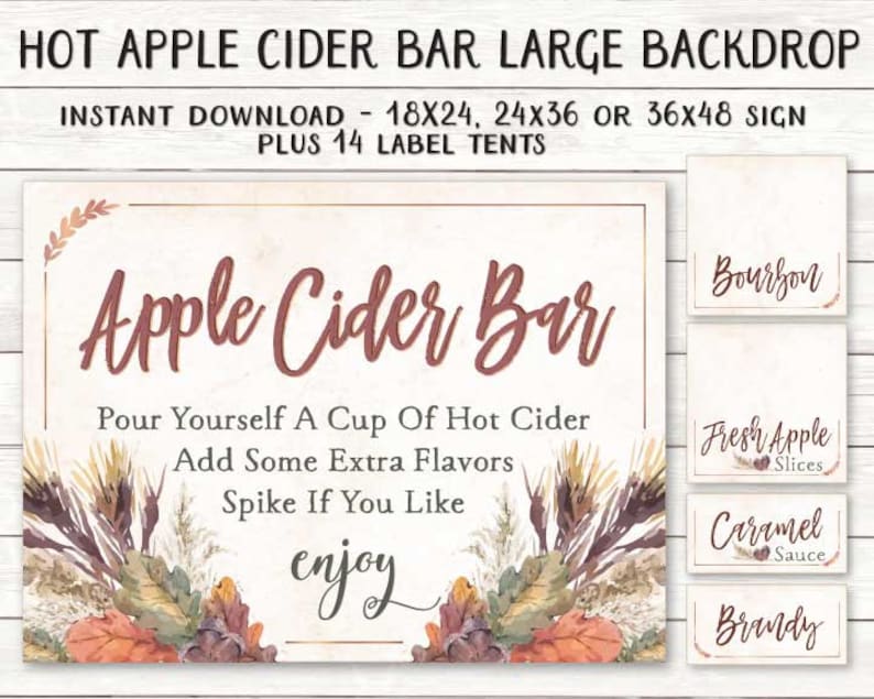 Apple Cider Bar Sign: Fall Watercolor Party Decor (instant Download) - Etsy