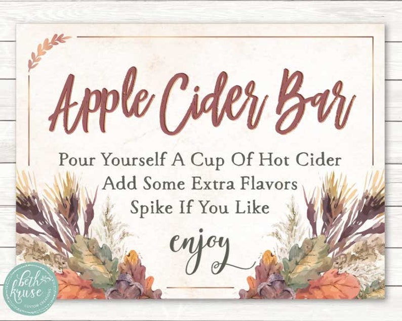 Apple Cider Bar Sign: Fall Watercolor Party Decor (instant Download) - Etsy