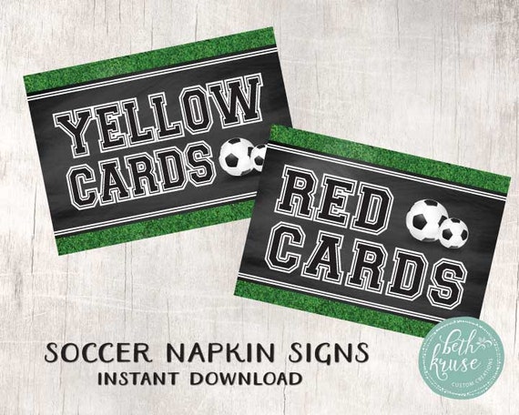 Soccer Yellow and Red Cards Printable Sign -- Napkin Signs -- INSTANT ...