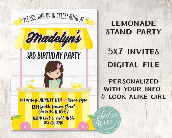 Lemonade Stand Invitation - Custom Look a Like Girl by Beth Kruse ...